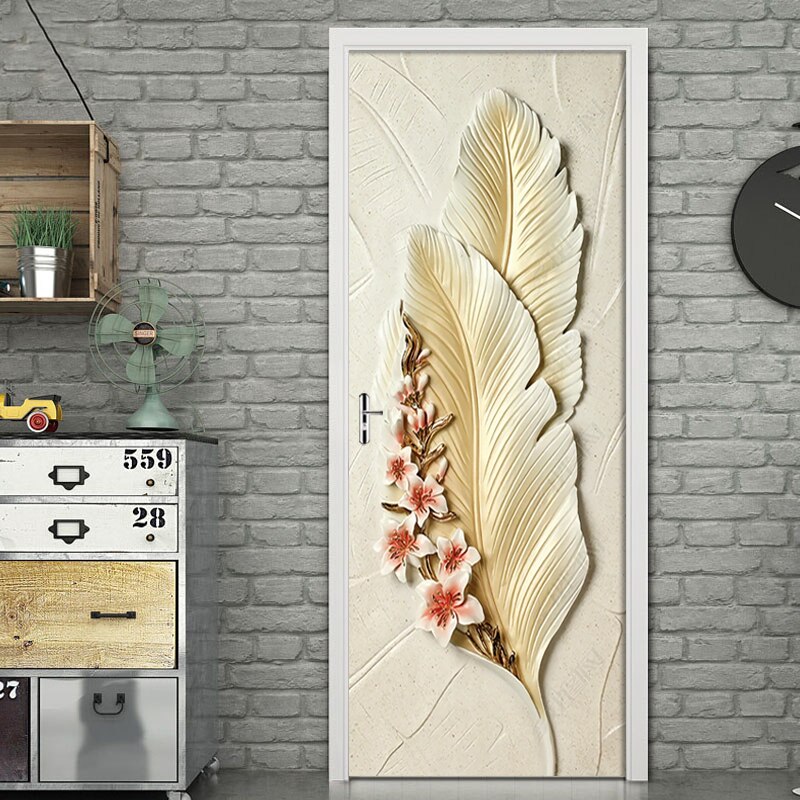 DIY 3D Golden Leaf Flower Door Stickers PVC Self-a... – Vicedeal