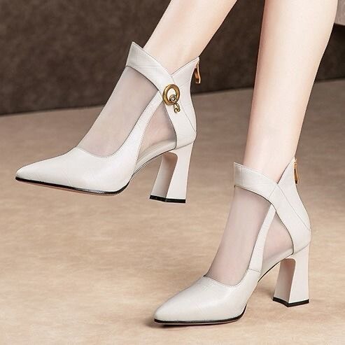 Women Crystal Lace Zip Mesh Pumps Woman High Heels... – Grandado