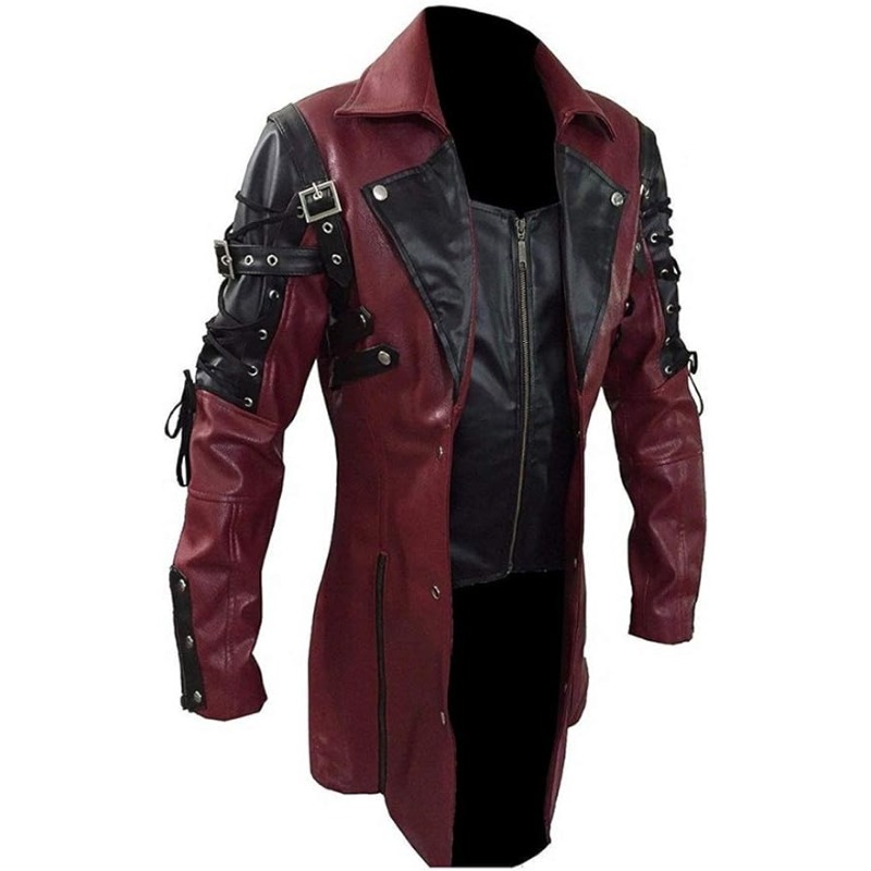 Steampunk Men's Gothic Trench Coat Leather Jacket ... – Vicedeal