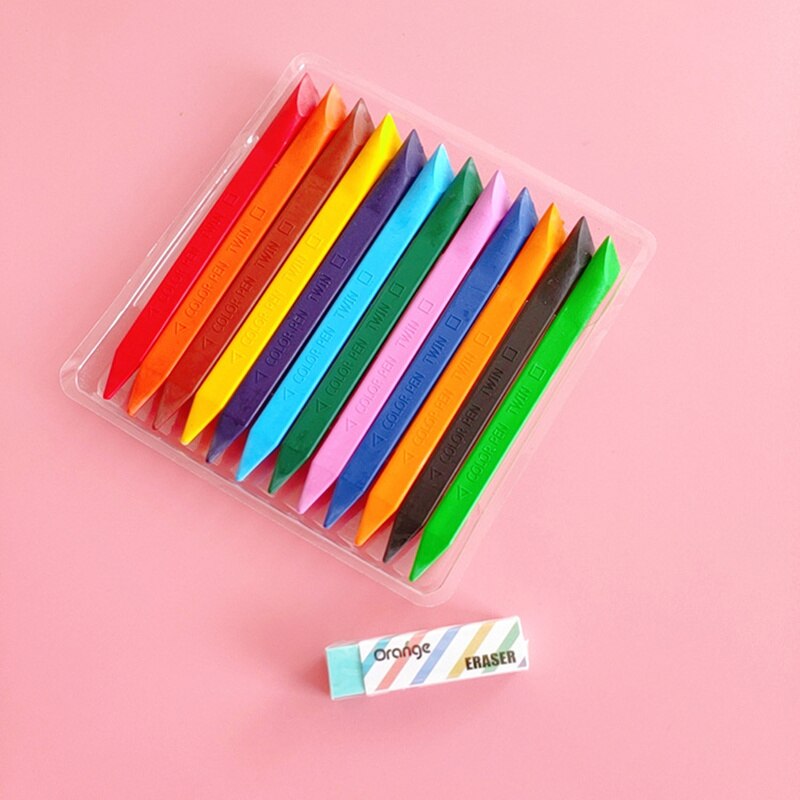 12 Color Kid Drawing Set Erasable Mini Crayon Tria... – Vicedeal