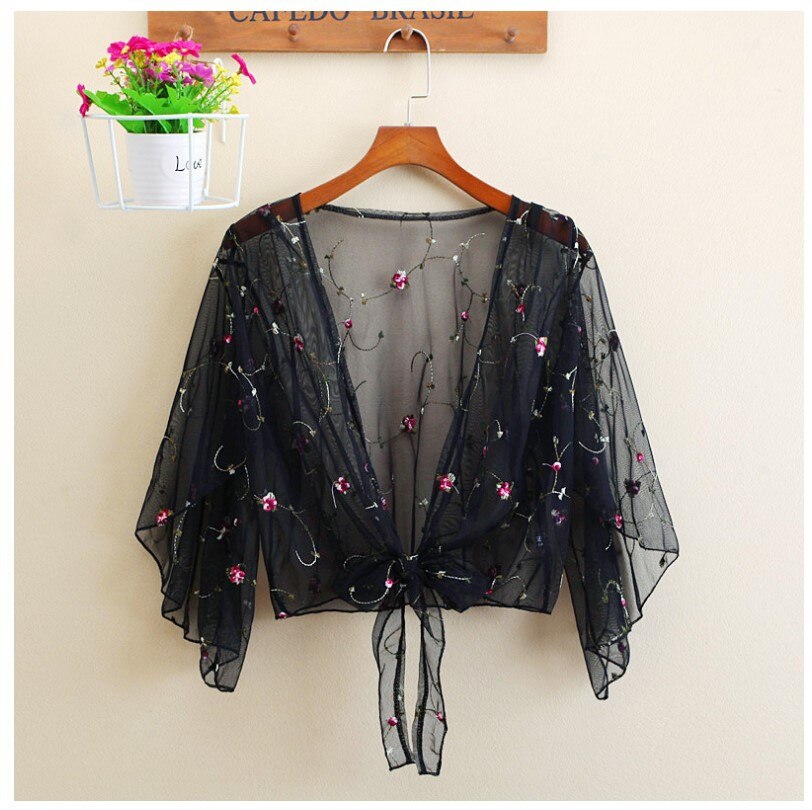 Women Open Front Floral mesh Shrug and Cardigan Kn... – Grandado