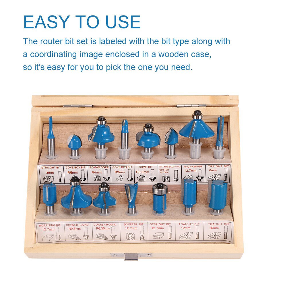 15Pcs Frees Router Bit Set 1/4 "Schacht Hout Cutte... – Grandado
