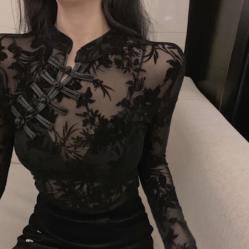 Black Chinese Blouse And Top Women Sexy Ladies Chi... – Vicedeal