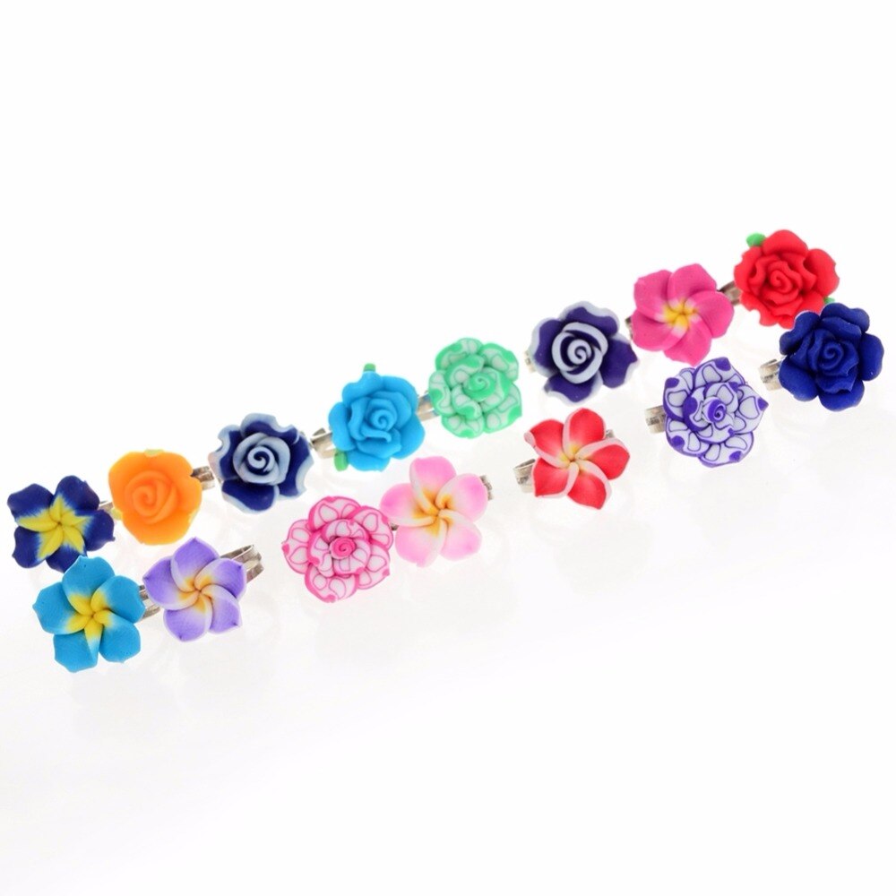 20Pcs /Lots Kids Rings Mixed Colors Flower Polymer... – Grandado