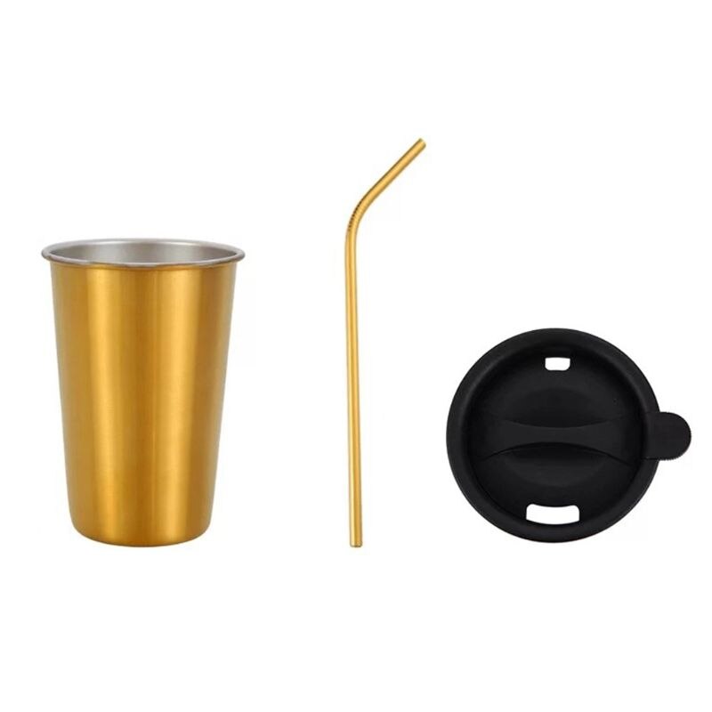 500ml Stainless Steel Cup with Lid Drinking Straw ... – Vicedeal