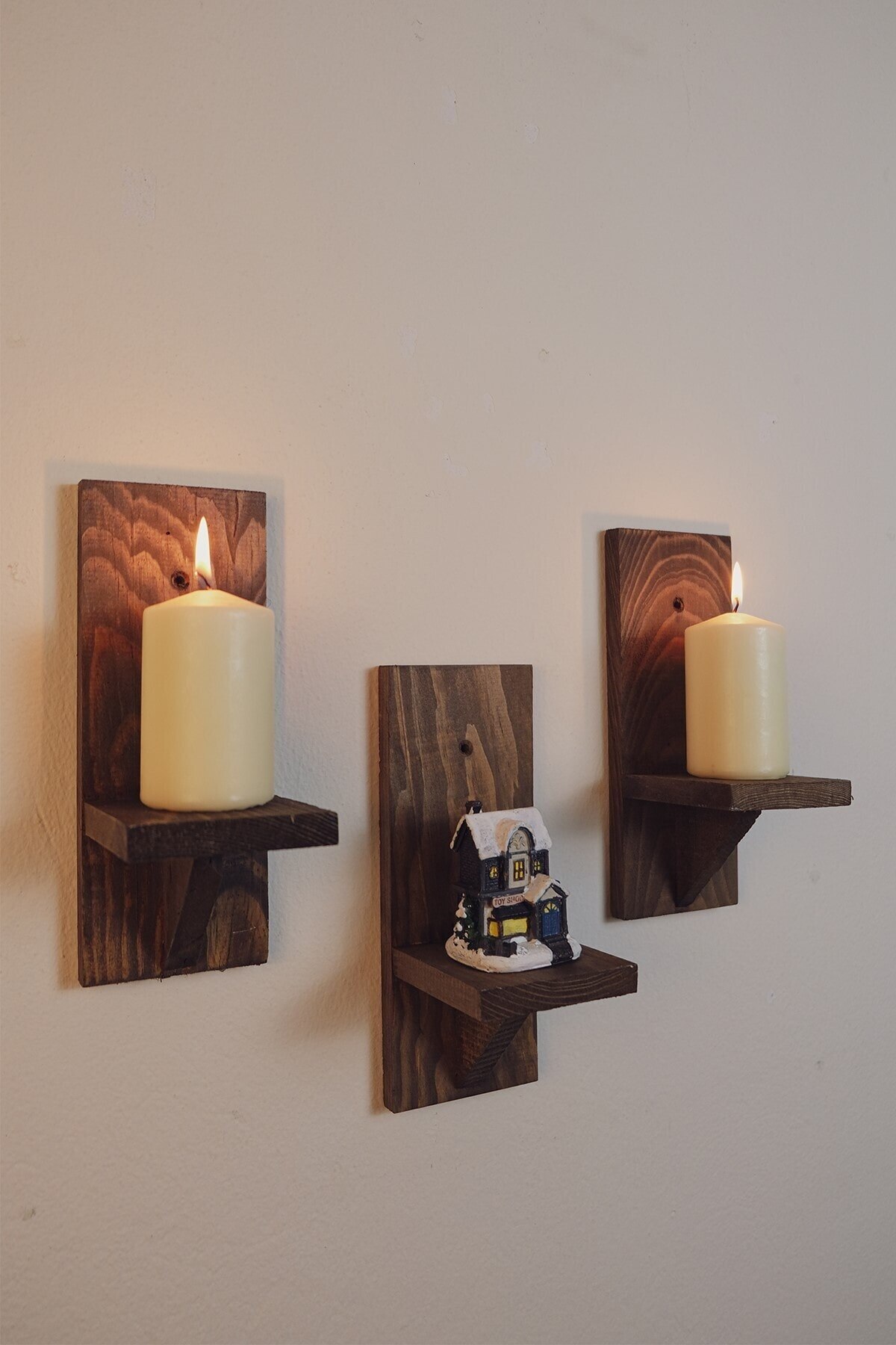 Dark Walnut Decorative 3-Piece Solid Wood Candle H... – Grandado