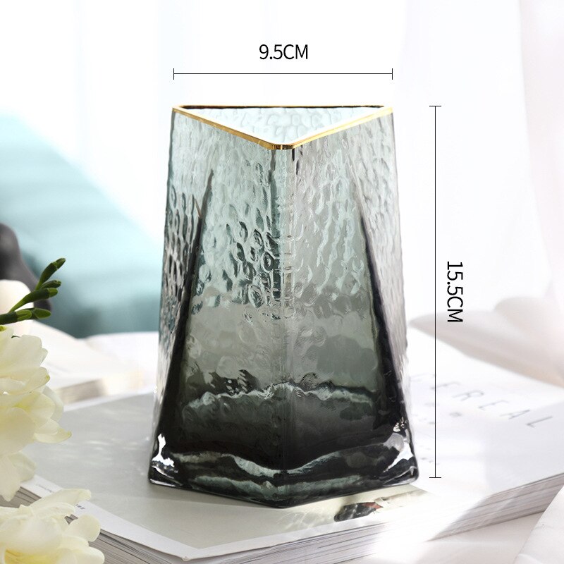 Nordic Style Triangle Hammered Glass Vase Decorati... – Grandado