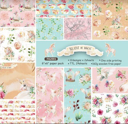 unicorn Scrapbooking paper pack of 24 sheets handm... – Grandado