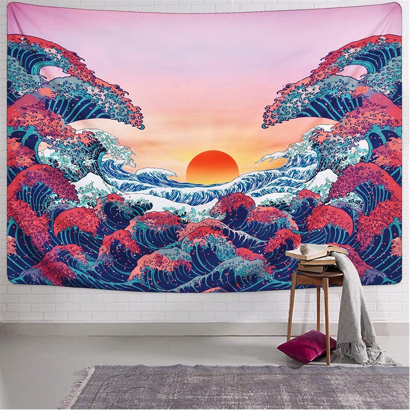 Ocean Wave Tapestry Sunset Tapestry 3D Great Wave ... – Grandado