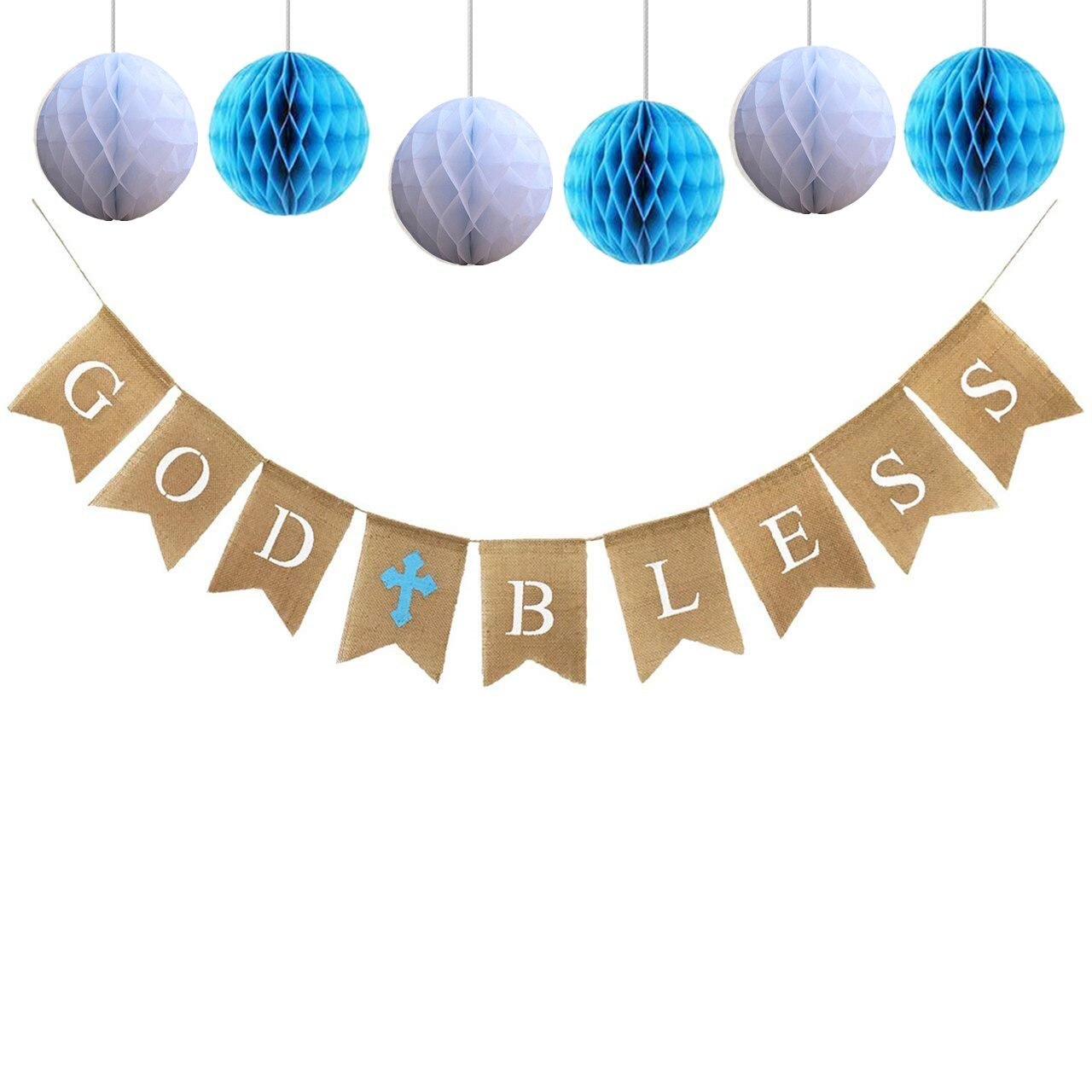 ZLJQ God Bless Banner Burlap Paper Honeycomb Commu... – Vicedeal
