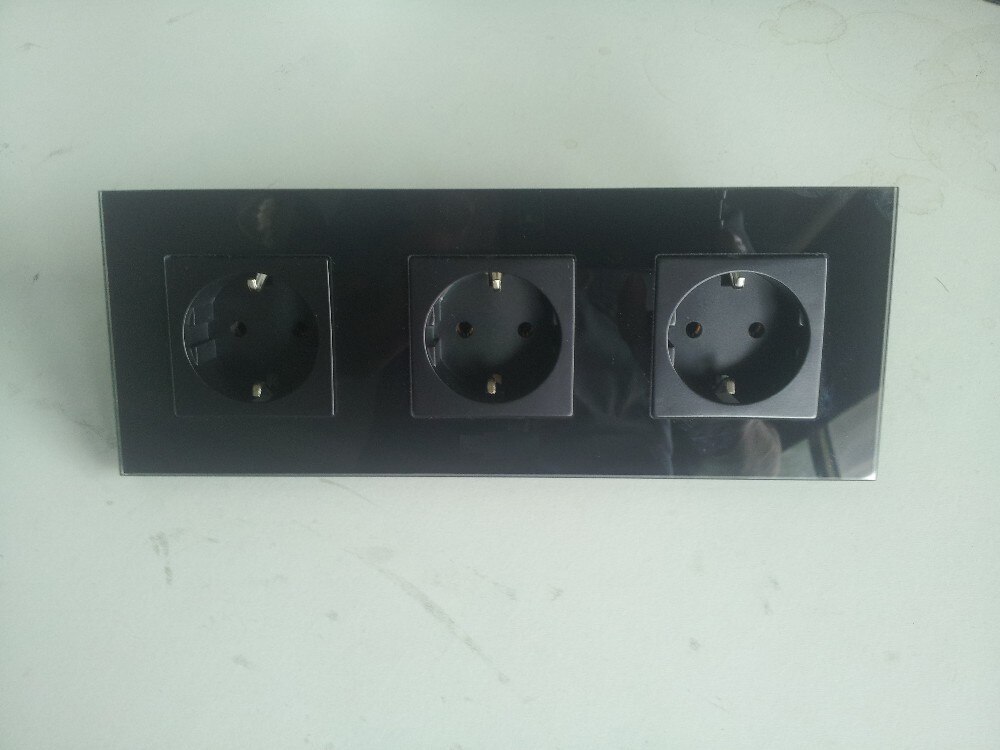 , EU Triple Stopcontact Schuko, Black Crystal Glas... – Vicedeal