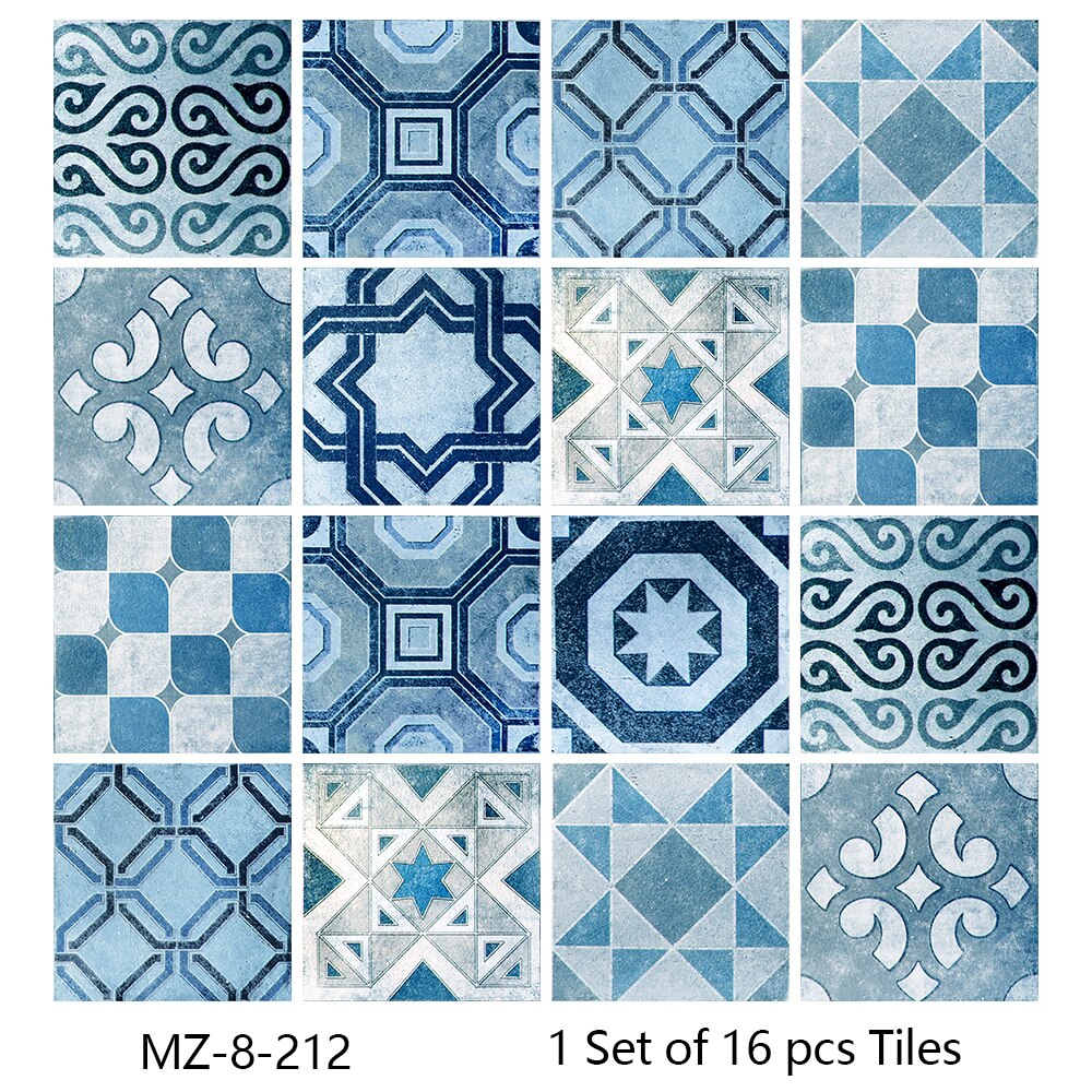 16pcs/set Retro Blue Tiles Kitchen Oil-proof Stick... – Grandado