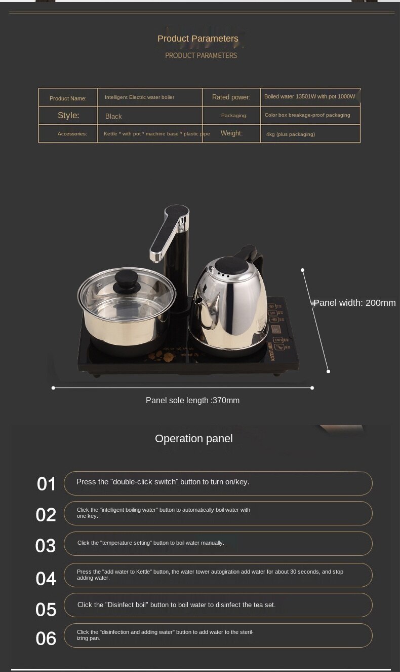 220V desktop mosaic black smart electric kettle – Vicedeal