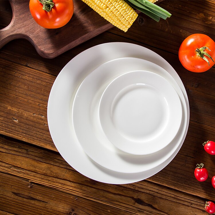 Bone china flat plates western-food plate pure whi... – Vicedeal