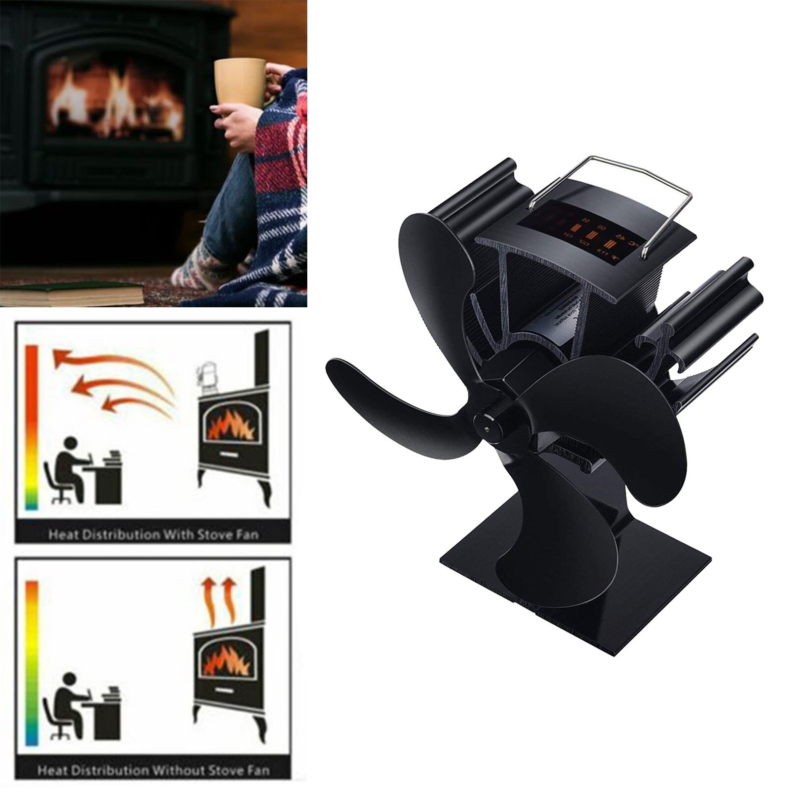 Fireplace Fan Heat Powered Fan With 4 Blade And Di... – Grandado