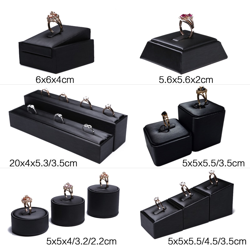 Black Faux Leather Ring Display Column Riser Jewel... – Grandado