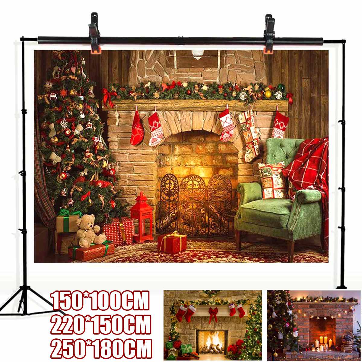 Christmas Theme Tree Sock Fireplace Party Photogra... – Grandado