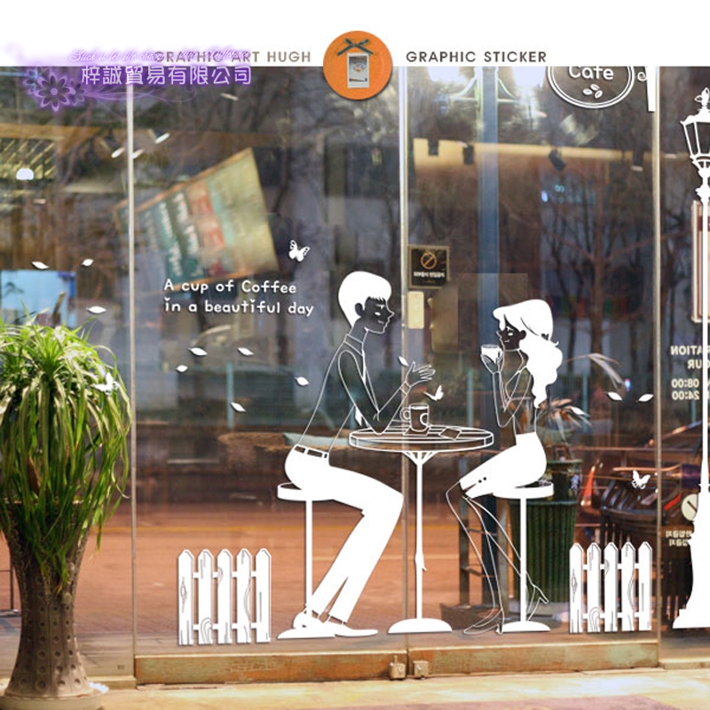 Coffee Shop Sticker Couple Milk tea Decal Cafe Cup... – Grandado