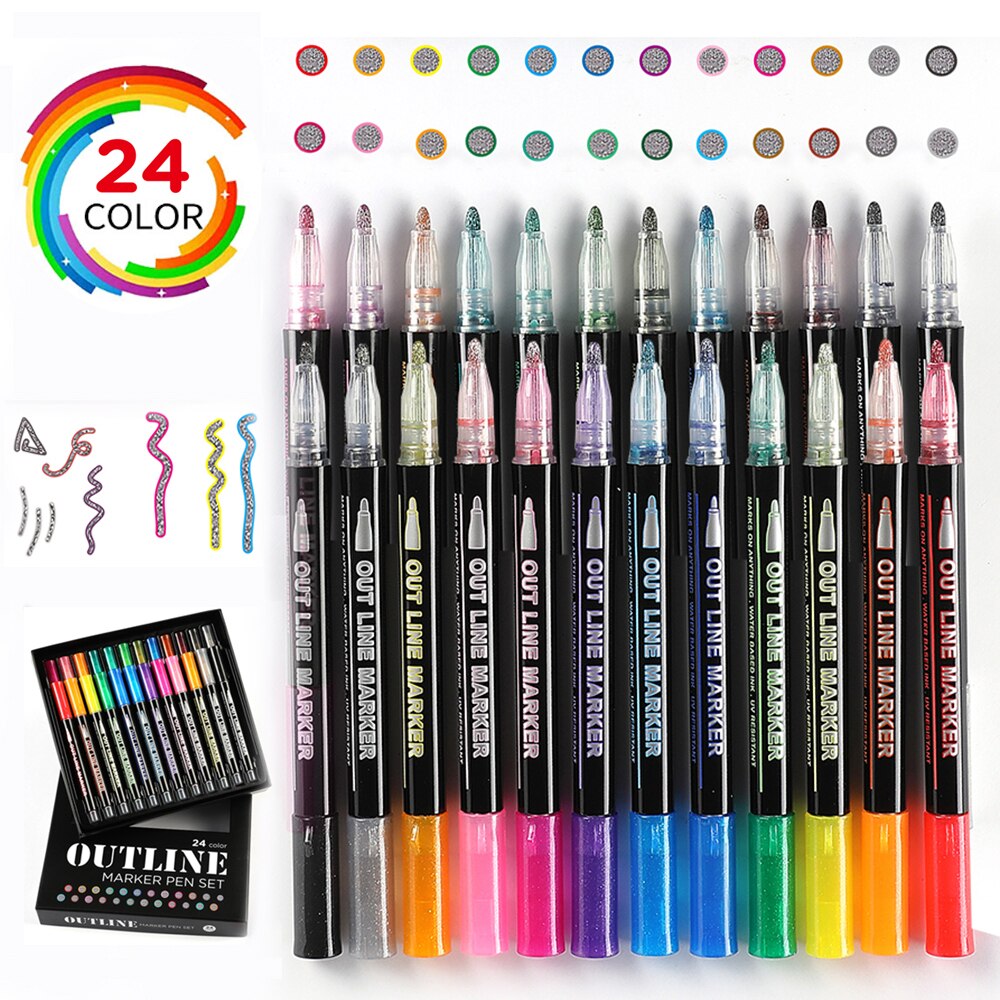 Outline Metallic Markers, Double Line Magic Shimme... – Grandado