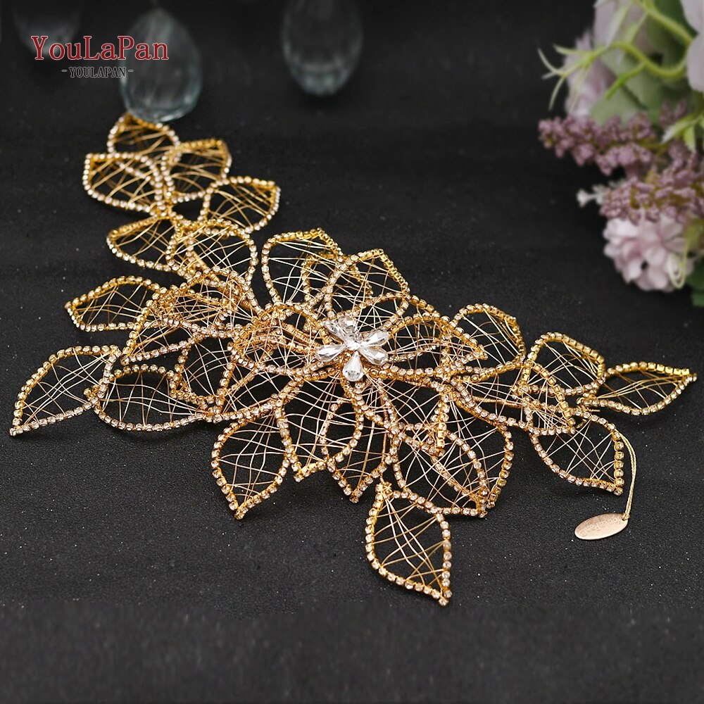 TOPQUEEN HP256 Golden Diamond Chain Bridal Headban... – Grandado