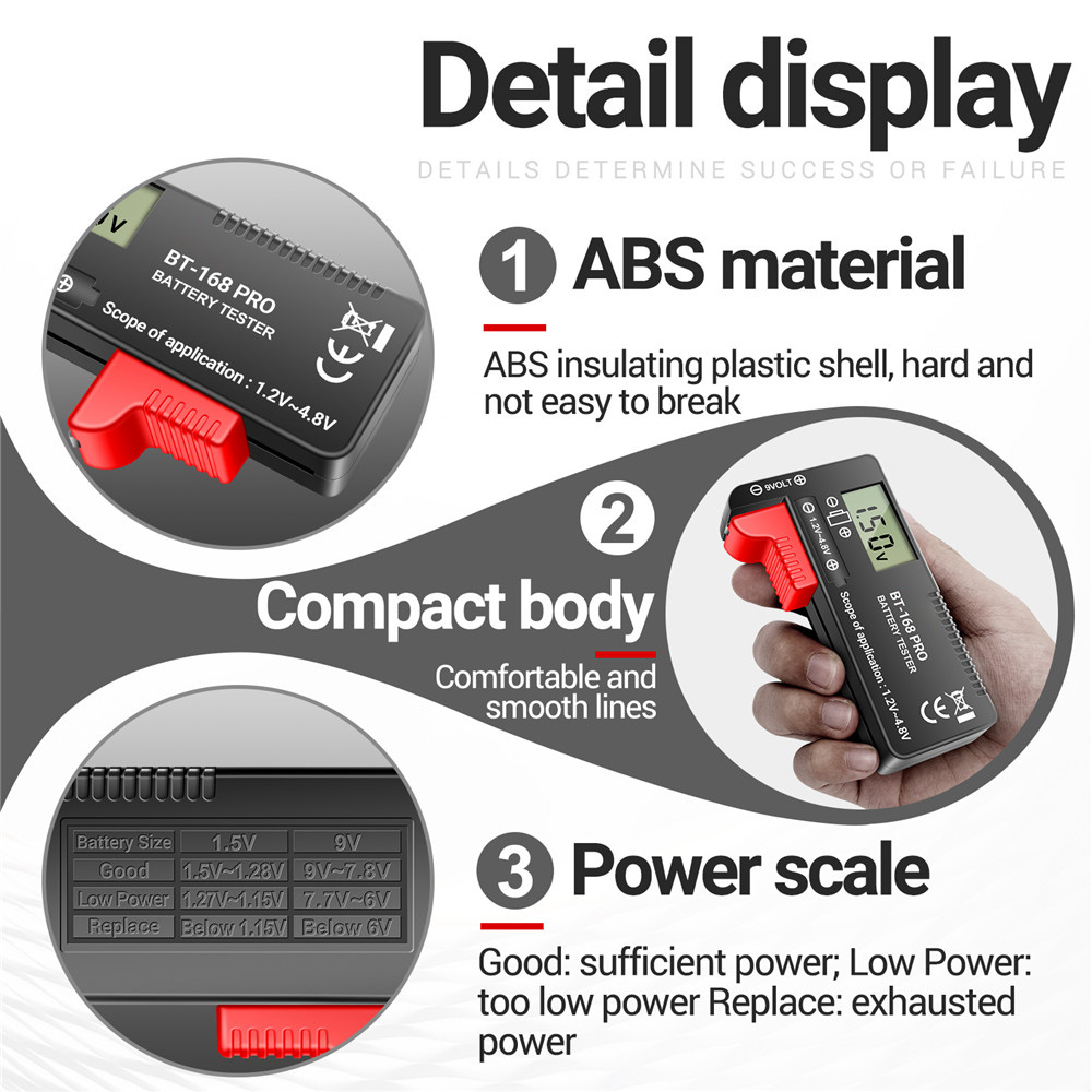 BT-168 BT1 Digital Battery Tester LCD Display 9V 1... – Grandado