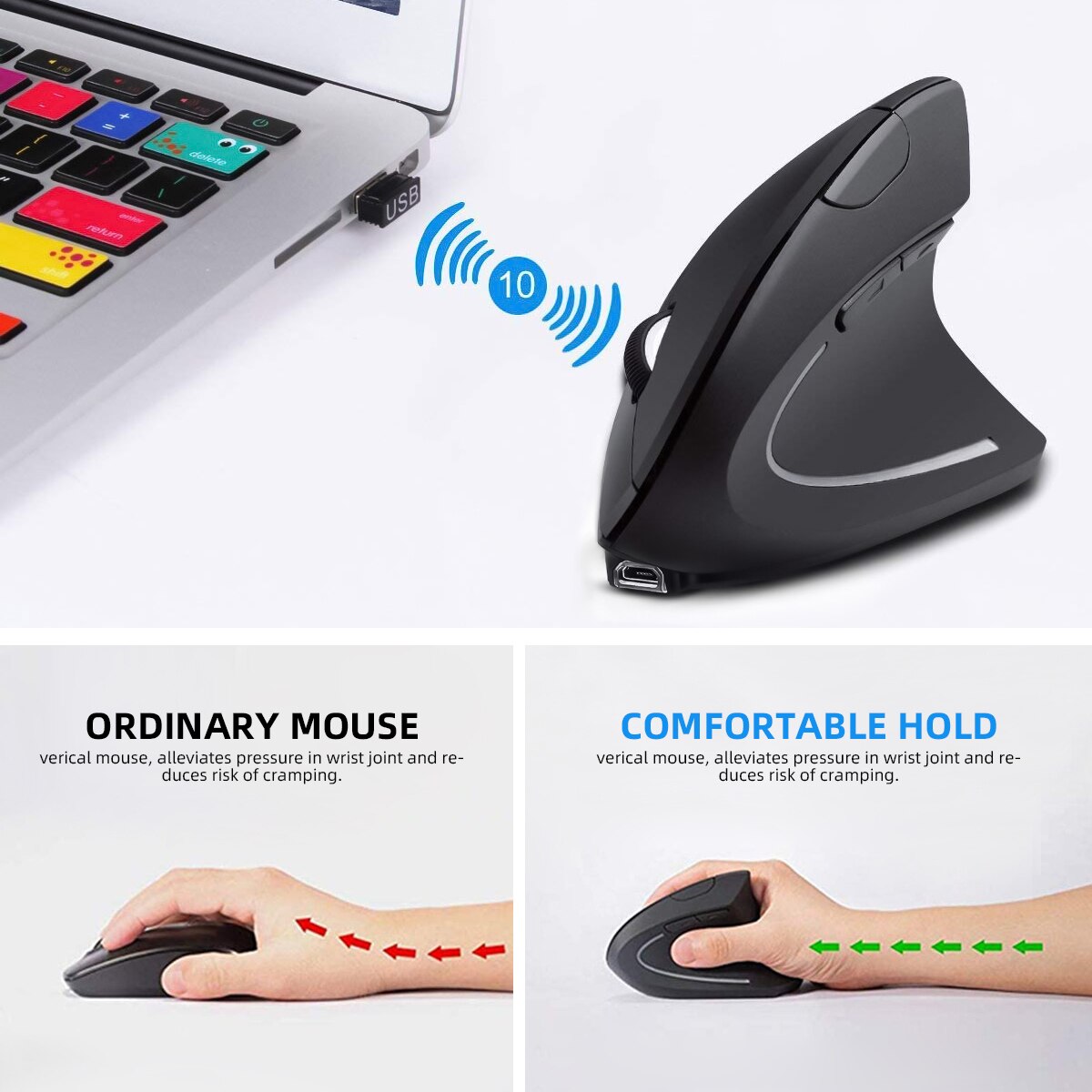 2.4Ghz Ergonomic Optical Mouse 800/1200/1600DPI Ve... – Grandado