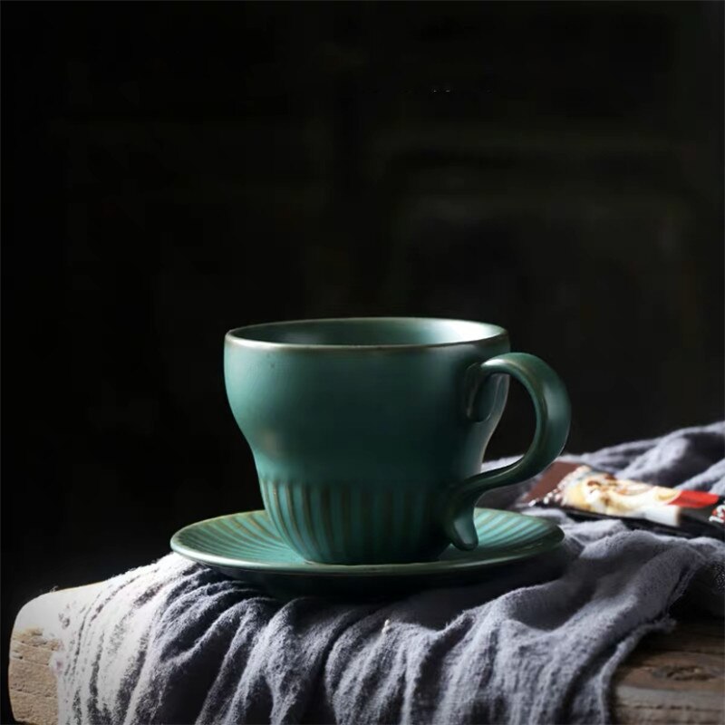 Europeisk retro kaffemjölk kopp set mörkgrönt ljus... – Grandado