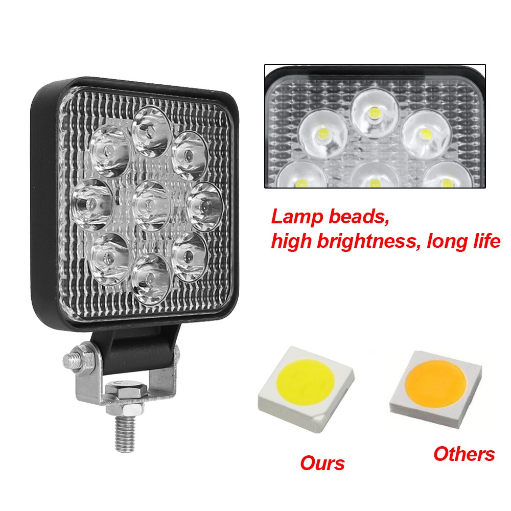 27W Work Light 12V Car LED Spotlight 9 LED Square ... – Grandado