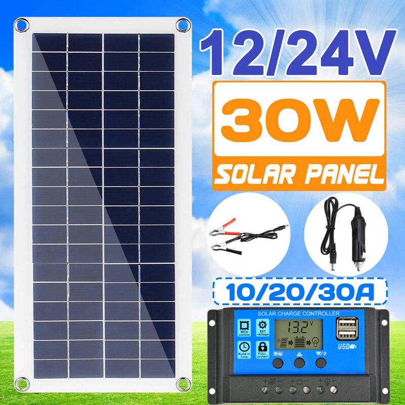 30w solpanel dobbelt usb output solceller poly sol... – Grandado