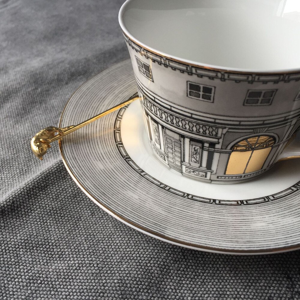 Tea Cup Saucer Nordic Gold Window Retro Swan Castl... – Grandado