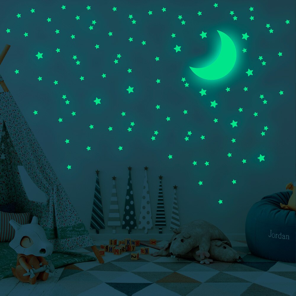 338 Pcs Starry Sky Moon Glowing Wall Stickers Home... – Grandado