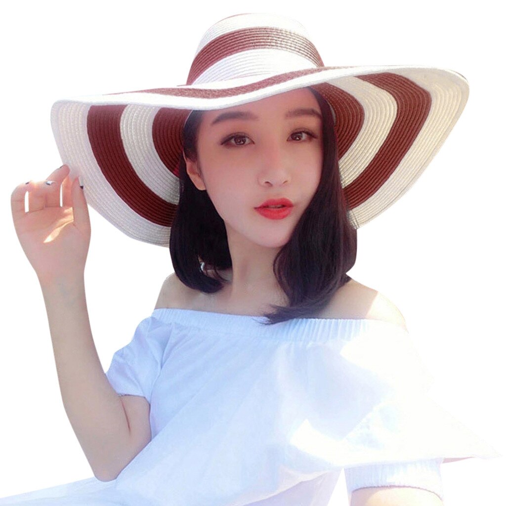female sun shade Womens Big Bowknot Straw Hat Stri... – Vicedeal
