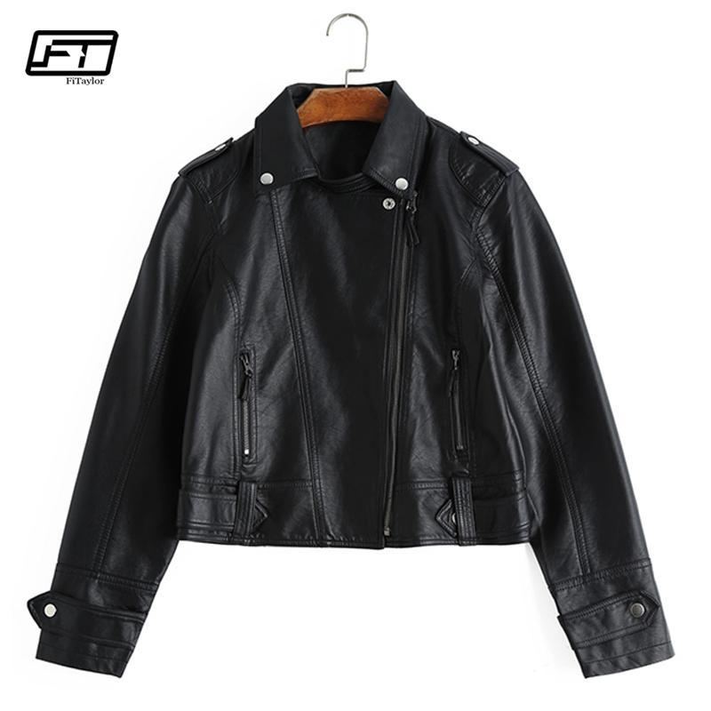 Women Motorcycle Leather Jacket Short Faux Leather... – Grandado