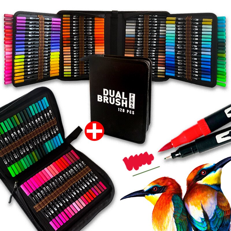 Manga 12-120 Kleuren Aquarel Pennen, Borstel Finel... – Vicedeal