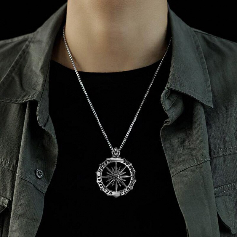 Silver Round shape Pendant Necklace Men Trendy Sim... – Vicedeal