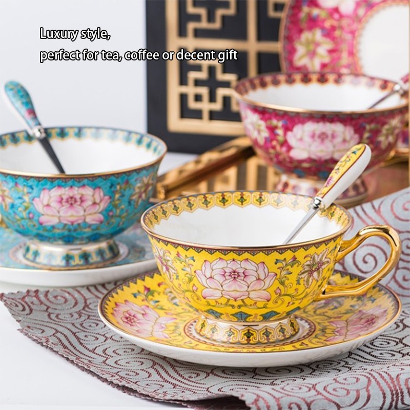 Snow Lotus Bone China Coffee Cup Saucer Spoon Set ... – Grandado