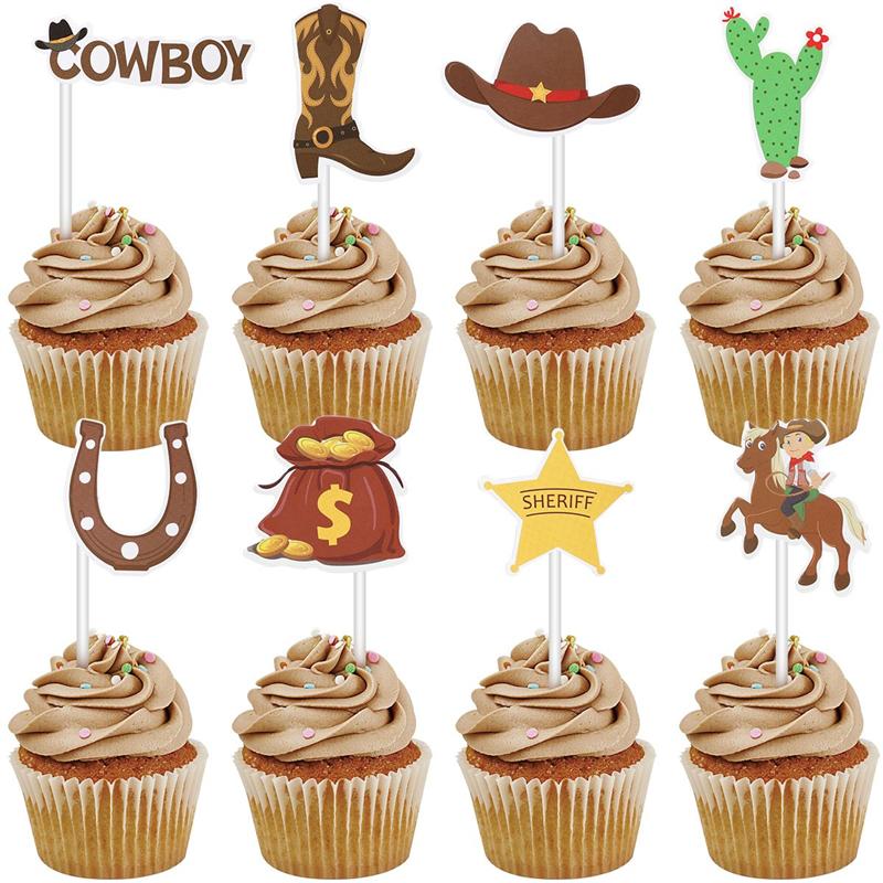72PCS Cowboy Theme Cupcake Toppers Western Style P... – Grandado