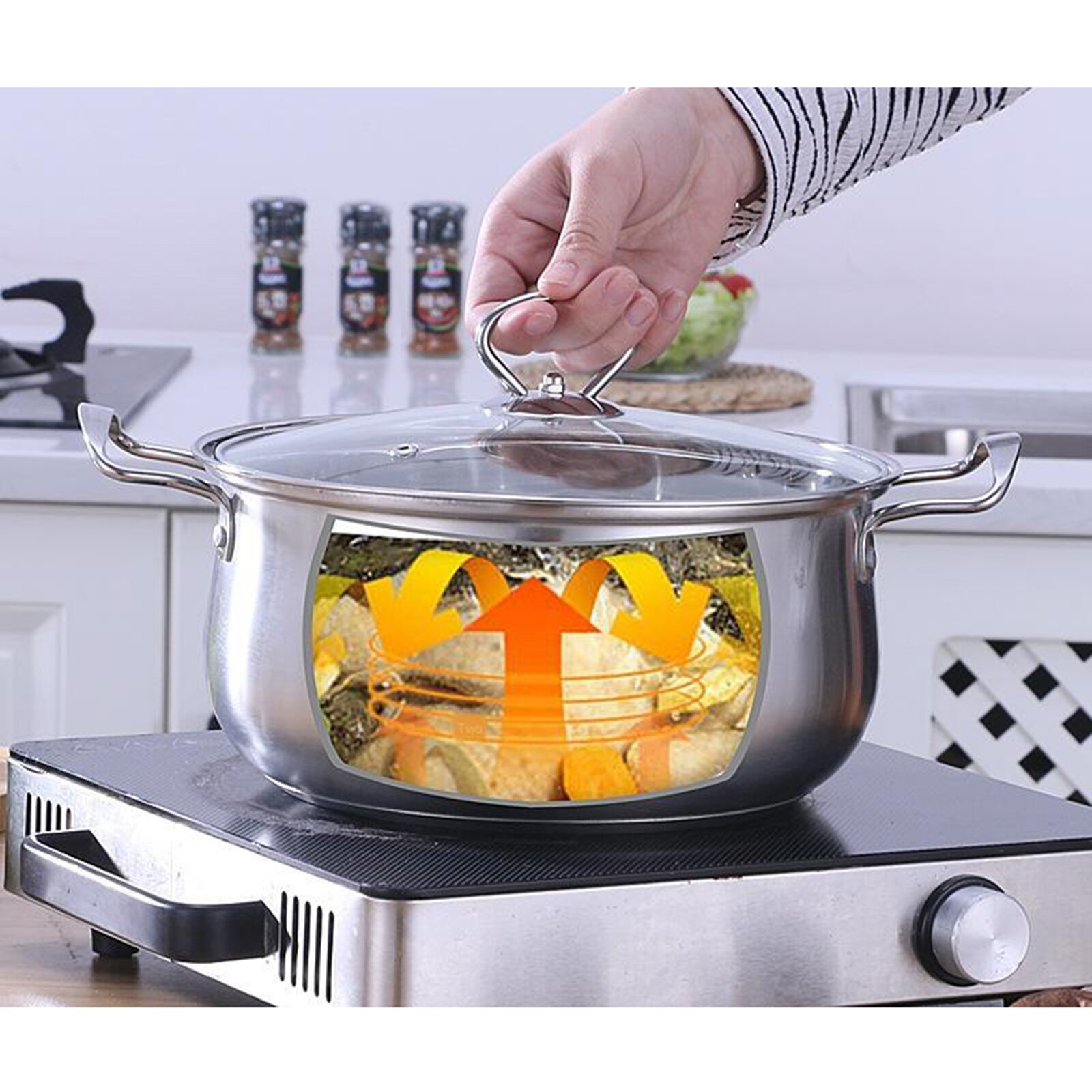 Milk Sauce Soup Pan Stock Pot Stockpot w/ Lid Non Stick Picnic Cookware ...