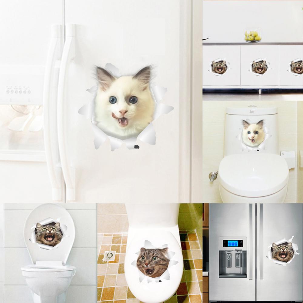 3D Cute Cat Wall Art Sticker Bathroom Toilet Lid C... – Vicedeal