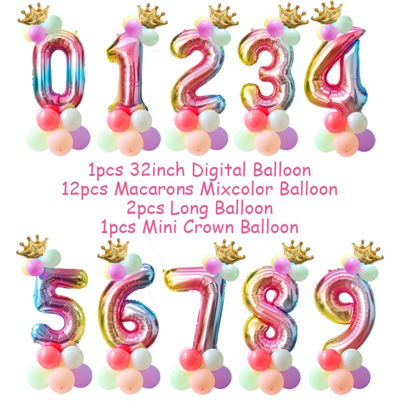 15pcs 1st Birthday Balloons Rainbow Number Balloon... – Grandado