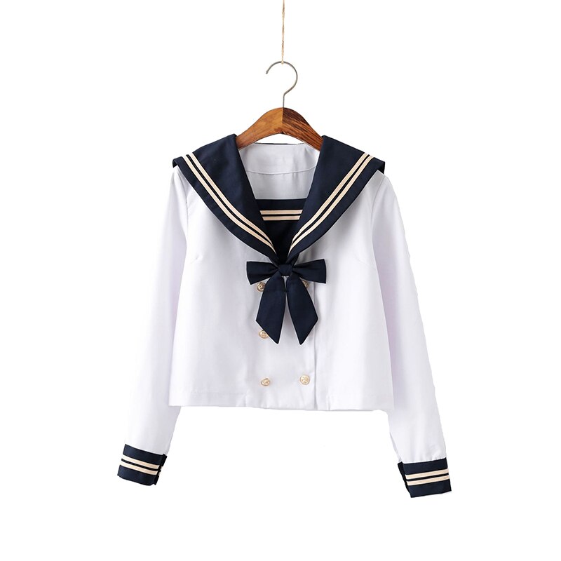 Double-breasted Summer White Navy Sailor Suit Tops... – Vicedeal