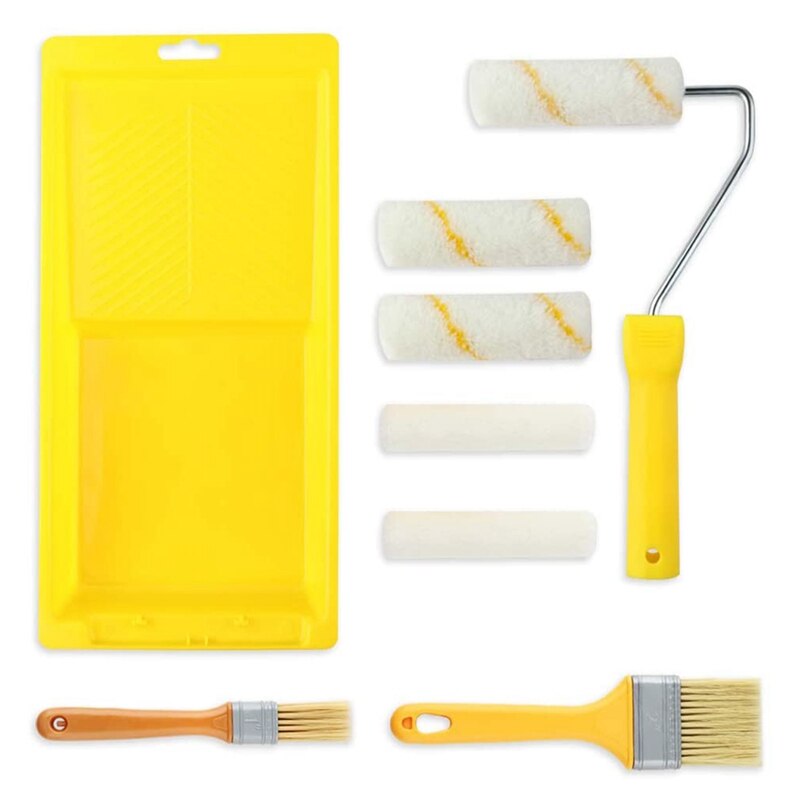 8 Pcs Paint Roller Brushes Kit Mini Paint Tray Set... – Grandado