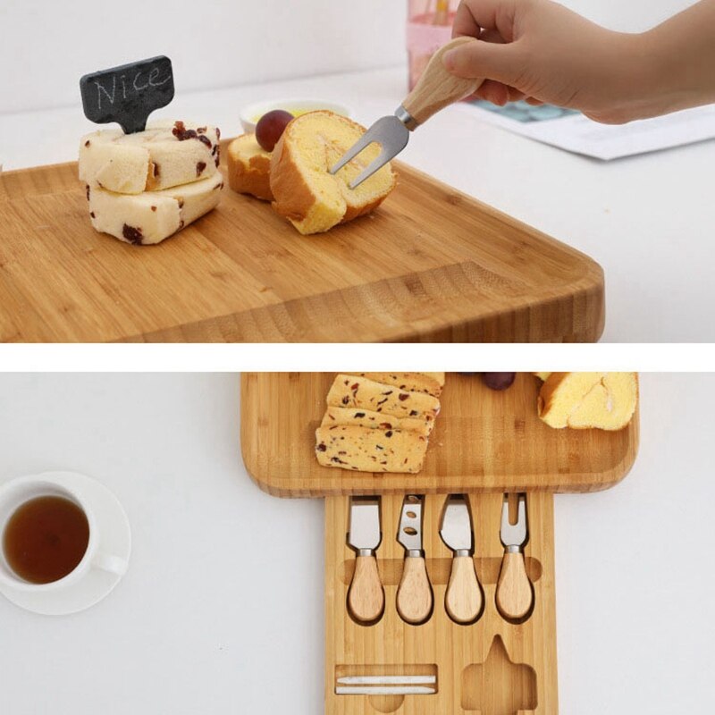 Bamboo Cheese Board Set 2 Jam Saucers and 4 Stainl... – Grandado