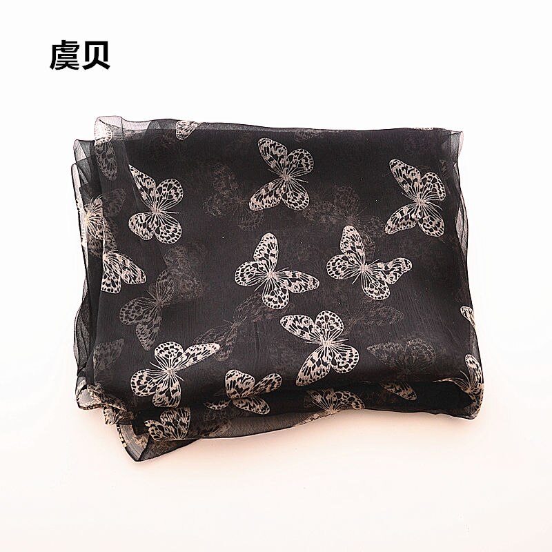 Natural silk diaphanous scarf printed black with b... – Grandado