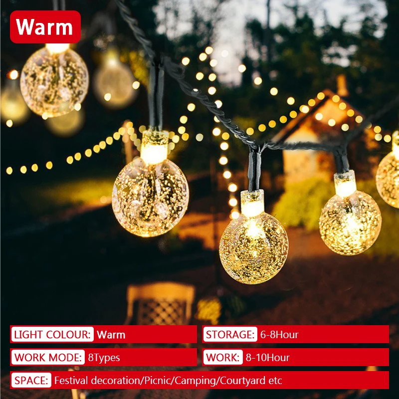 5-32M Outdoor LED Solar Light String 8-mode Crysta... – Grandado