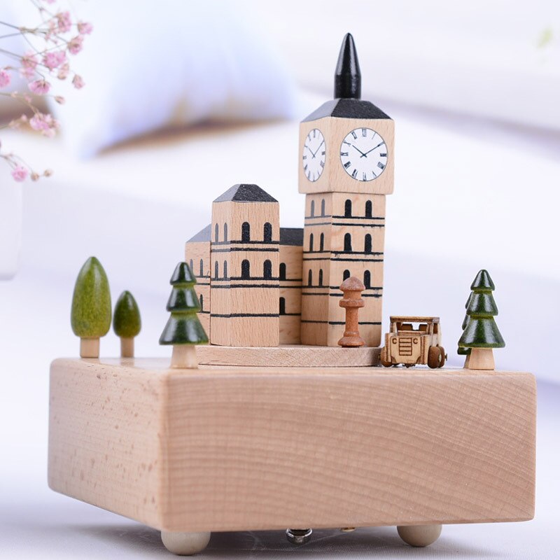 Beech wood church clockwork type music box – Vicedeal