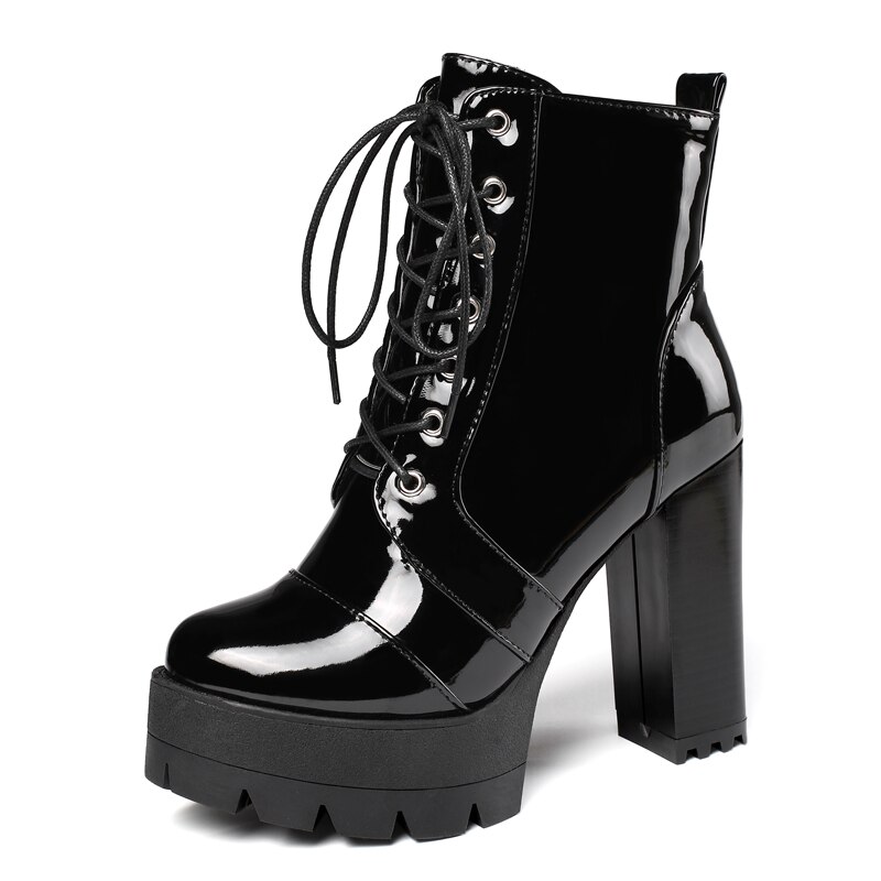 Dam plattform chunky klack bootie dam skor lack an... – Vicedeal