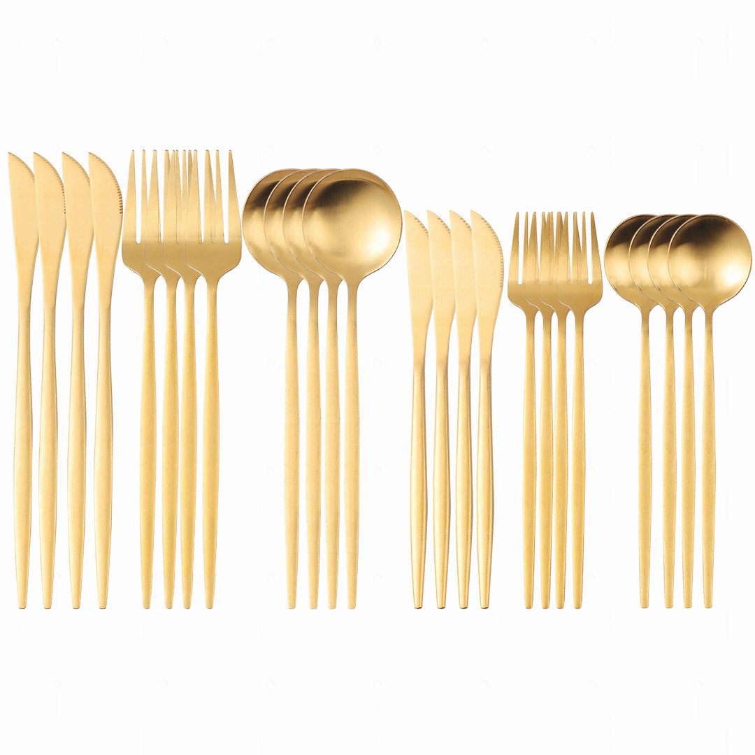 Golden Bestek Set Mat Rvs Servies 24 Stuks Vorken ... – Vicedeal