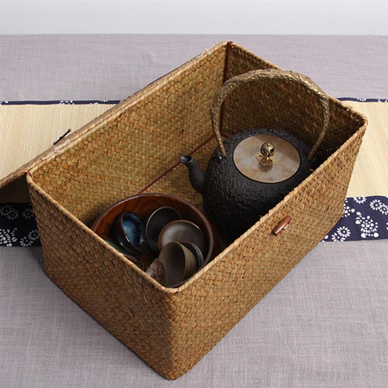 Seagrass Woven Storage Box Cotton Linen Checkered ... – Grandado