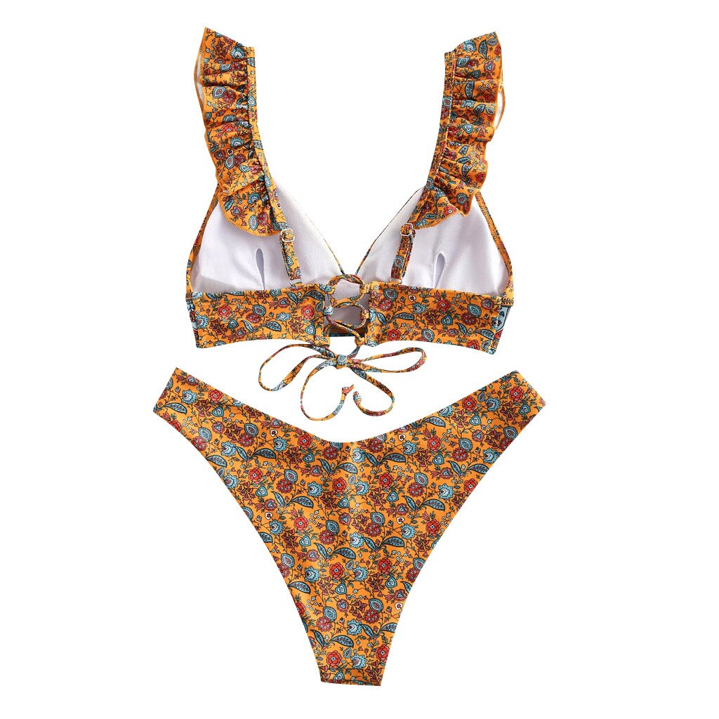 Sexy Floral Print Ruffle Swimsuit Bikini Set Women... – Vicedeal